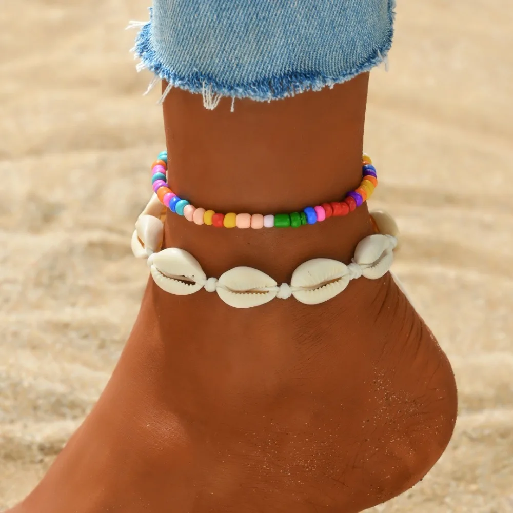 Vintage Anklet Boho Natural Sea Shell Stone Anklets For Women Wood Bead ...