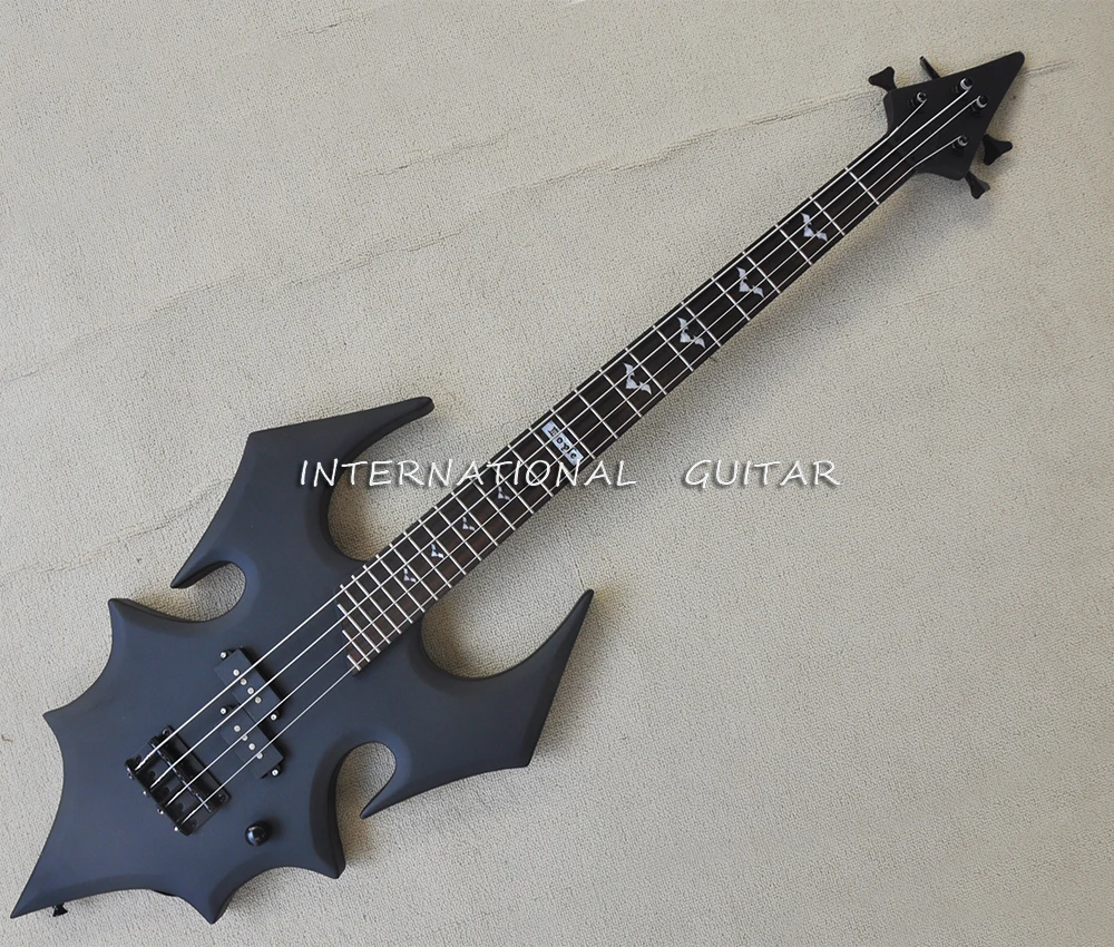 4-Strings-Matte-Black-Electric-Guitar-with-27-Frets-Rosewood-Fretboard ...