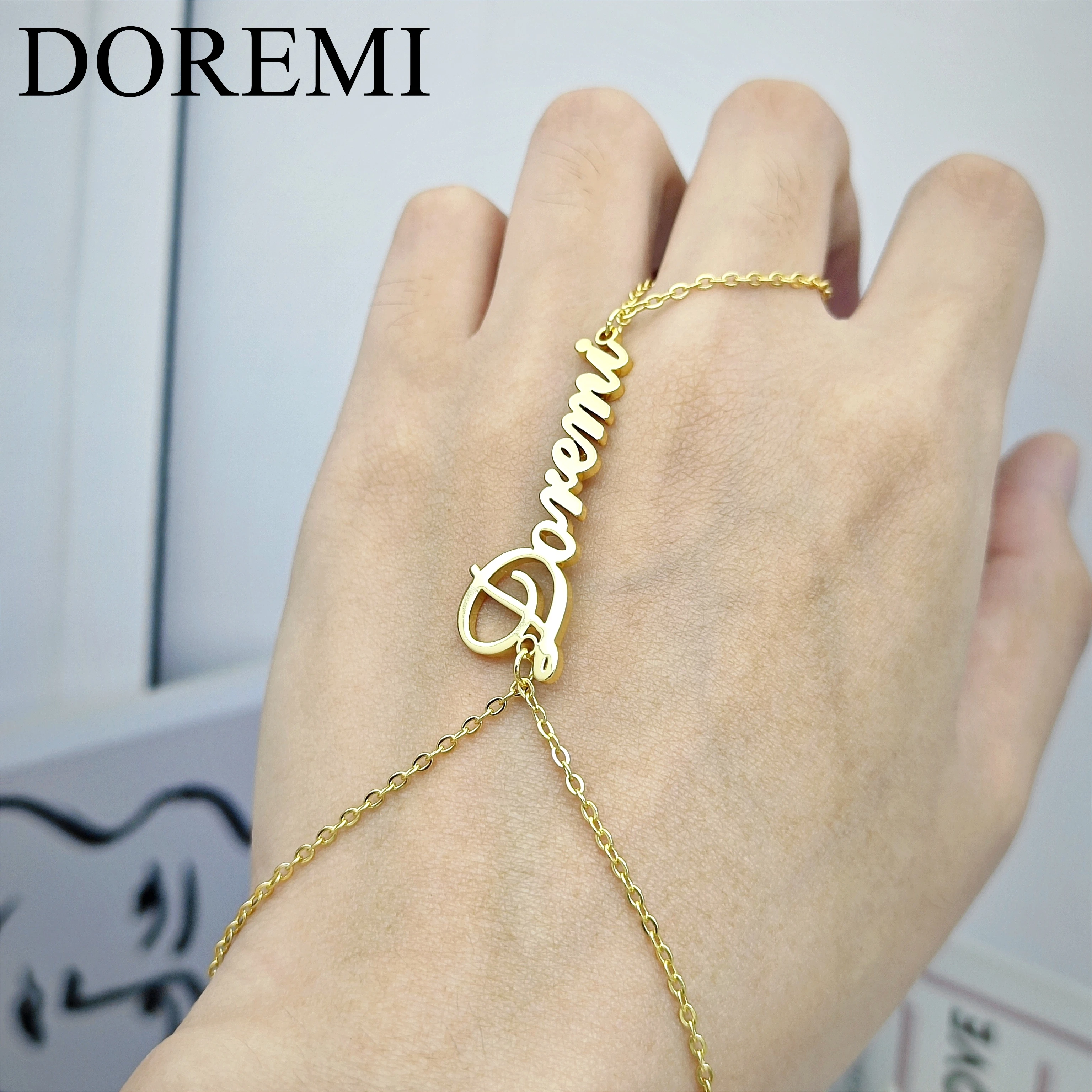 DOREMI-Custom-Name-Thin-Chain-Bracelet-Finger-Chain-Letters-Ring-Girls ...