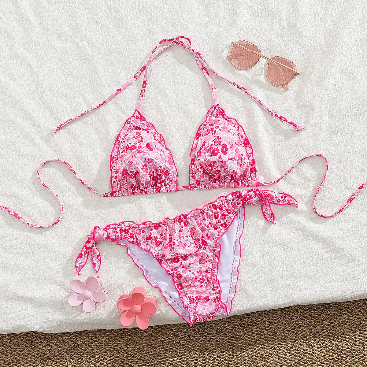2026 New Women's Bikini Set Adjustable Tie Side Bandage Swimwear High ...