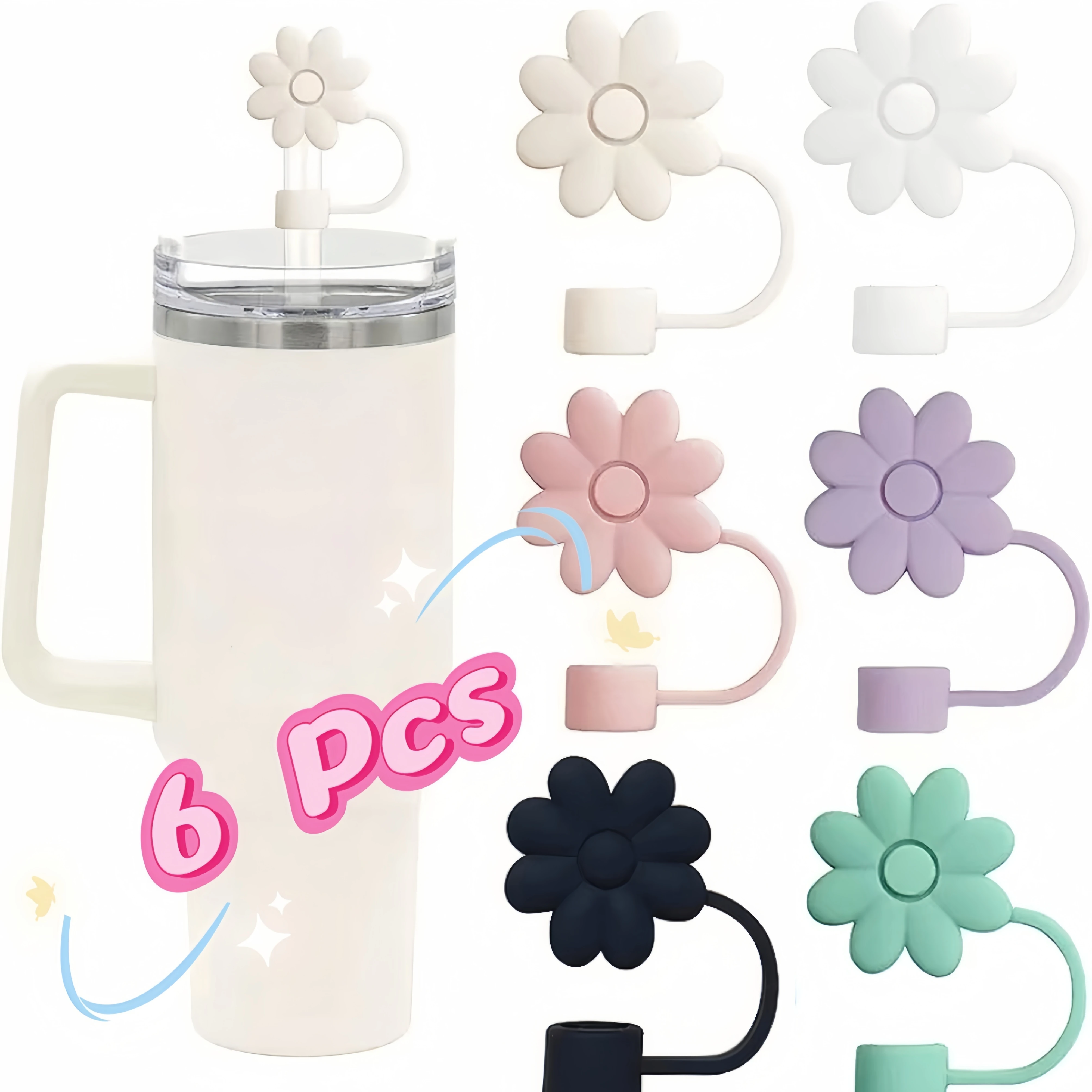 Flower Silicone Straw Covers For Stanley Cup Cute Silicone Flower Shape ...