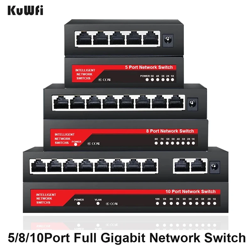 KuWFi Gigabit Network Switch 1000Mbps Ethernet Switch 5/8/10 Port RJ45 ...