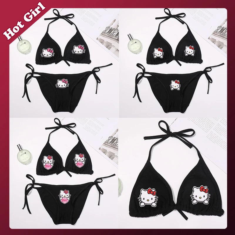 Hello Kitty bragas de dibujos animados Kawaii para mujer, conjunto de bragas de algodón para ...