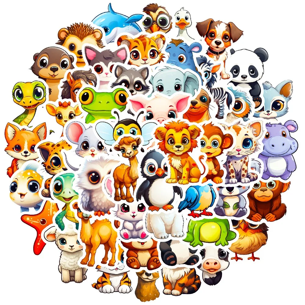 50pcs-Cute-Animal-Stickers-with-Big-Eyes-Waterproof-Vinyl-Decals-DIY ...