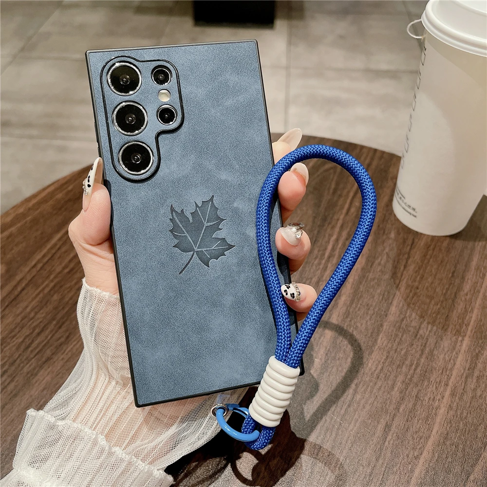 Retro Leaf Maple Leaf Leather Matte Wrist Strap Case For Samsung S25 ...