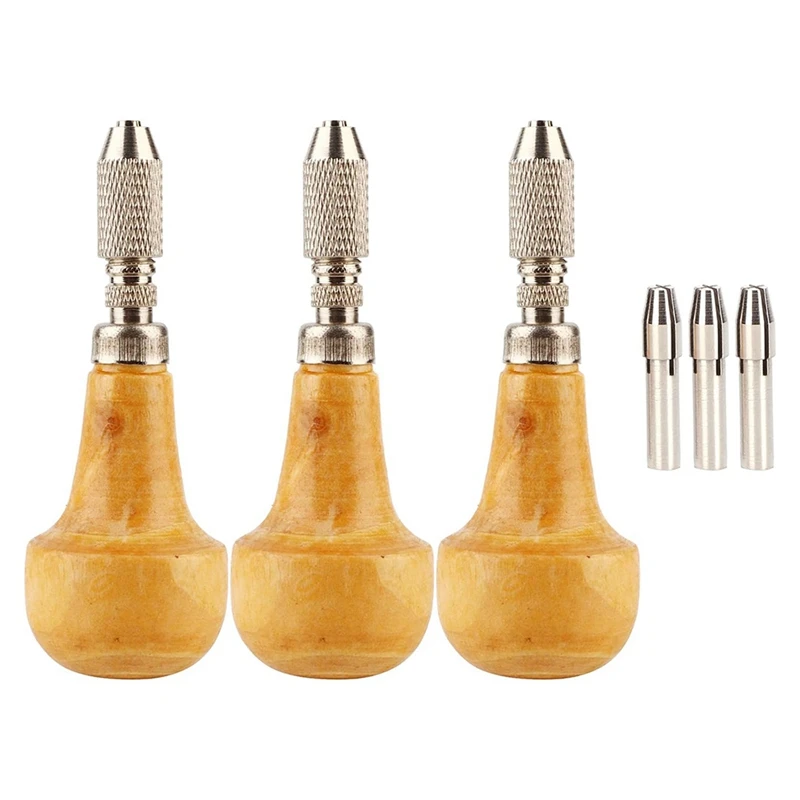 3 Pieces Pin Vise Set With Precision Chuck Wood Stainless Steel Handles ...