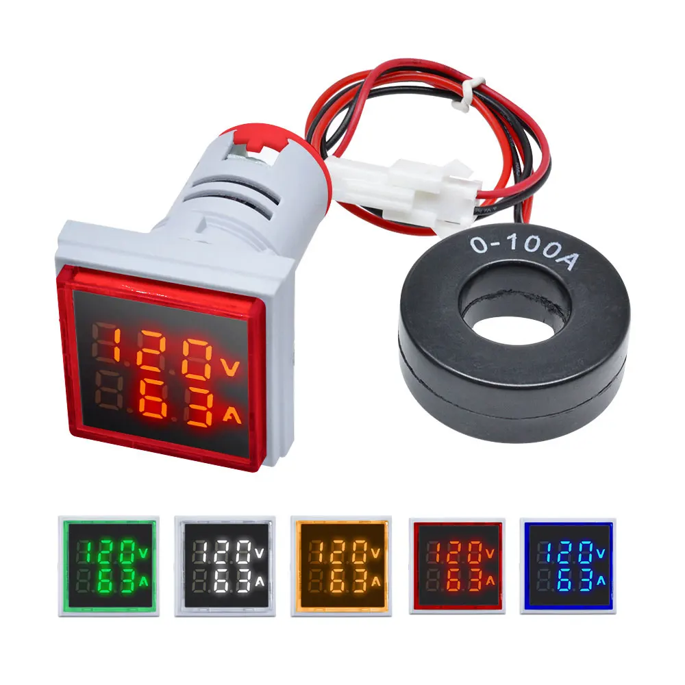 AC-60-500V-0-100A-Square-LED-Digital-Voltmeter-Ammeter-110V-220V ...