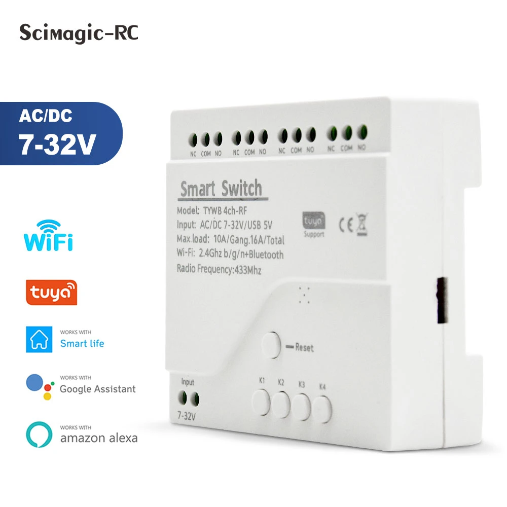 4CH RF Smart Switch 12v 24v 220v Wifi Tuya Remote Control Light Motor ...