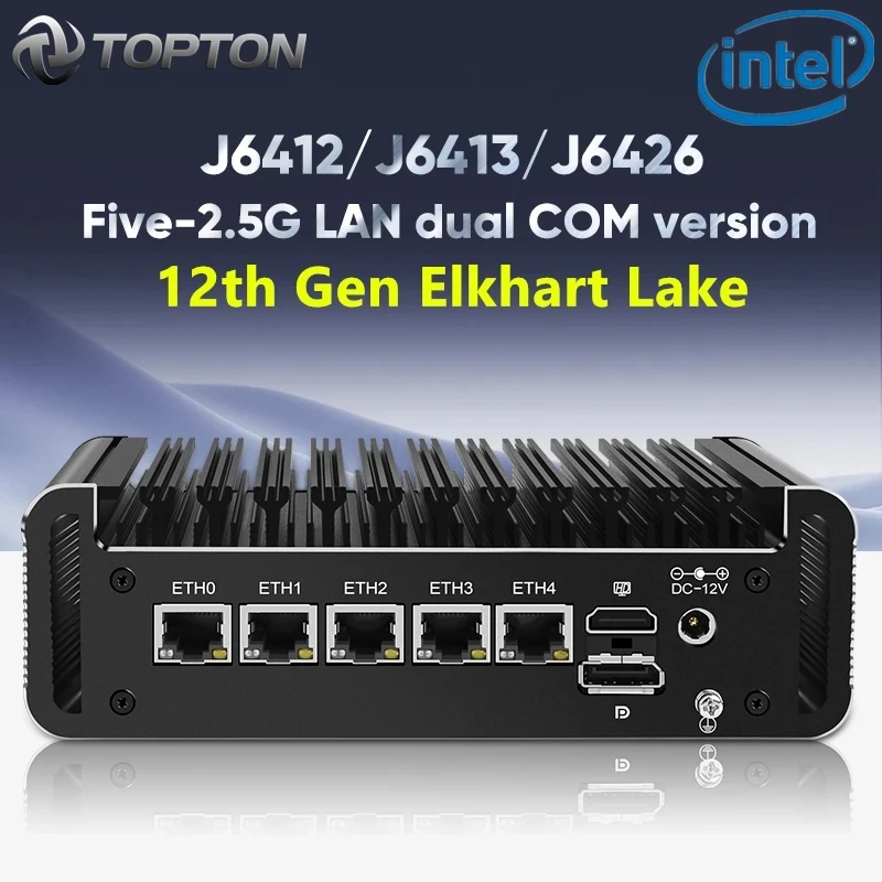 12th Gen Intel 2.5G Fanless Mini PC Celeron J6413 J6412 5x i226-V 2500M LAN Soft Router Firewall ...