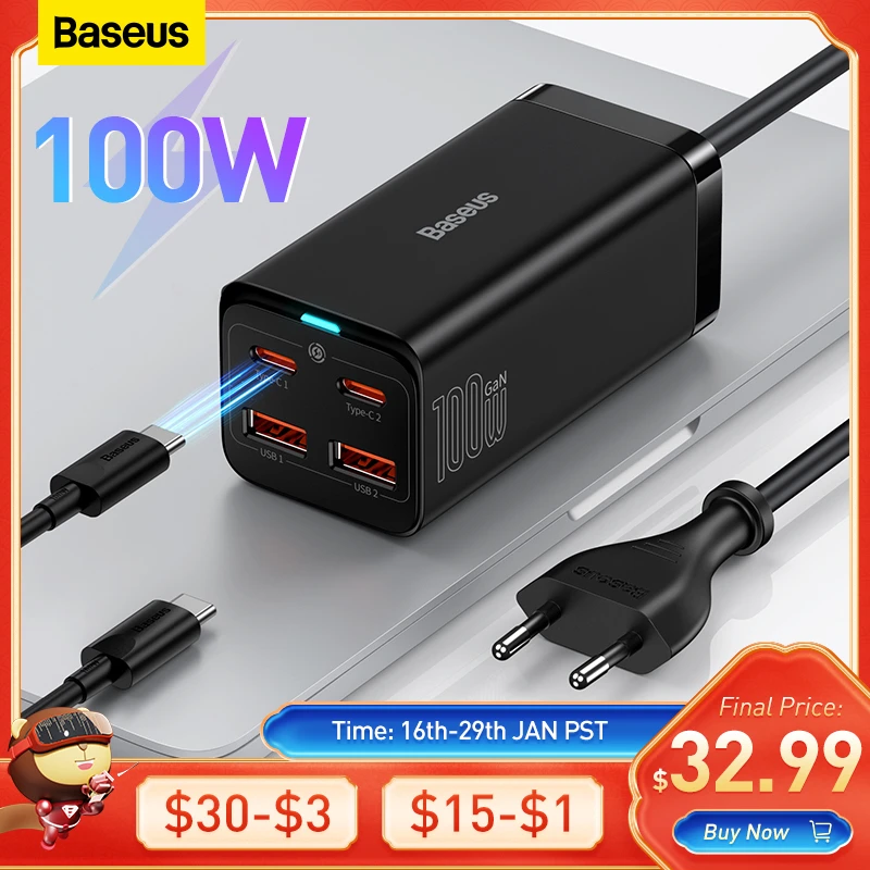 Baseus 100w 65w Gan Charger Desktop Laptop Fast Charger 4 In 1 Adapter ...