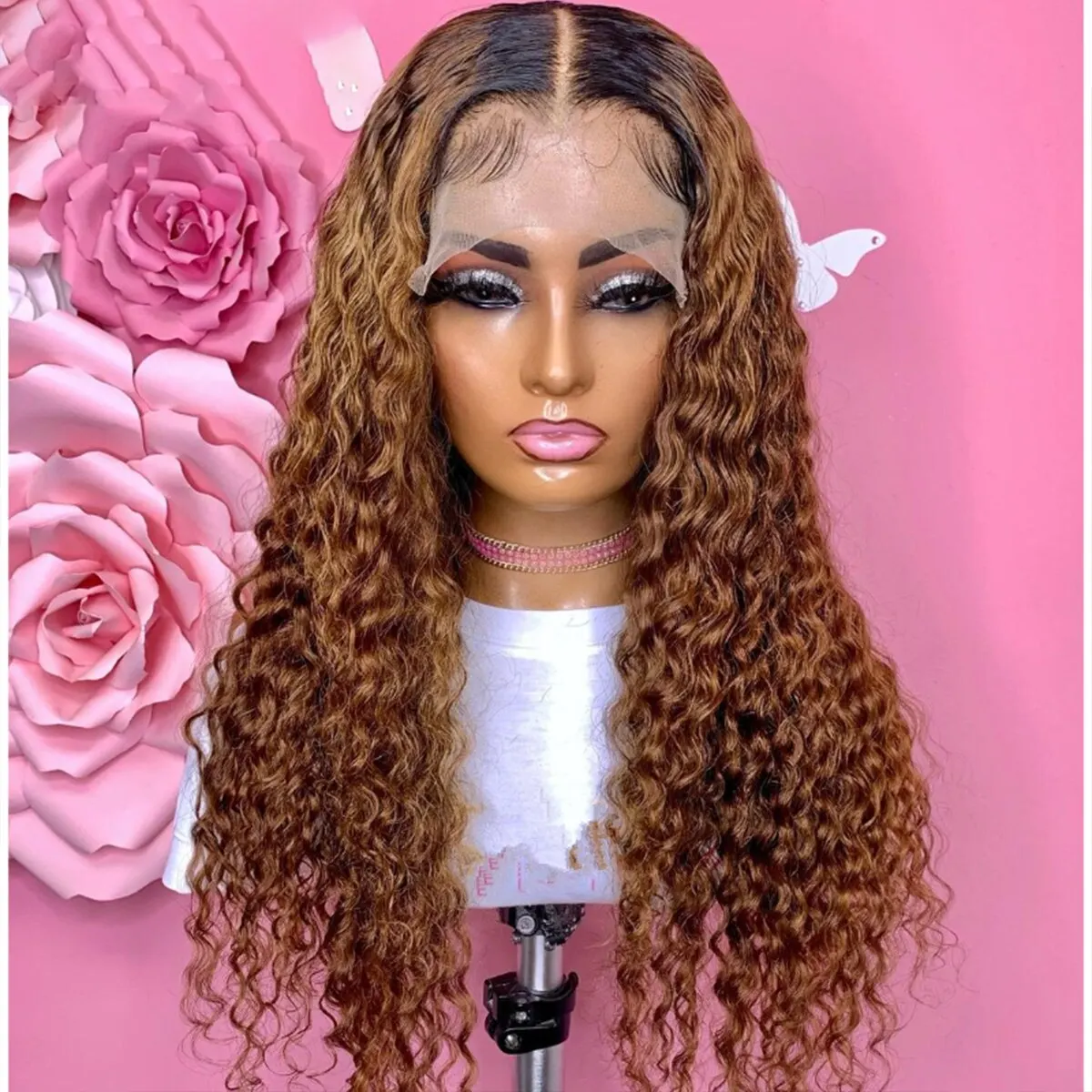 Perruque-Lace-Front-Wig-Synth-tique-Sans-Colle-Cheveux-Cr-pus-Boucl-s ...