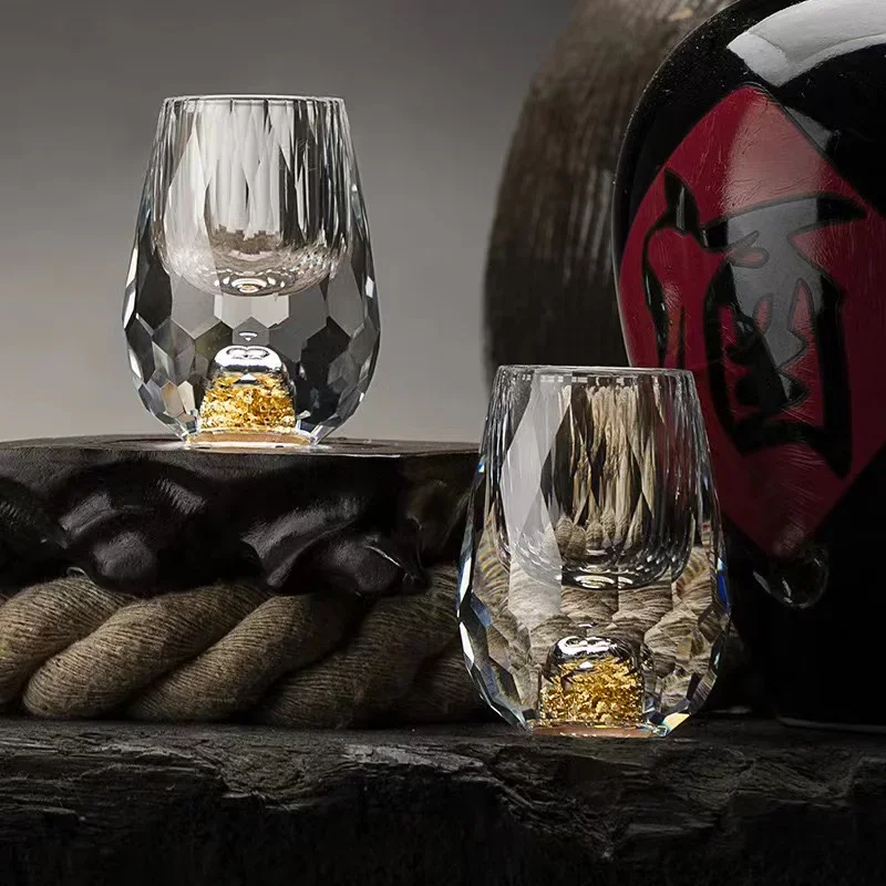 Luxury Crystal Sake Shochu Double Bottom Gold Foil Glass Teacup High ...