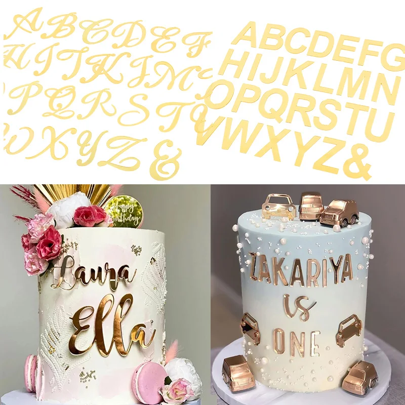 26 Uppercase Letter Cake Decor Golden Acrylic DIY Personalise Name Cake ...