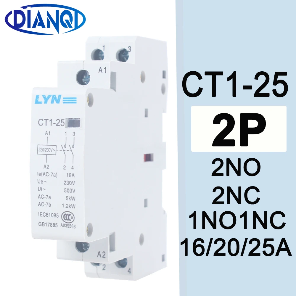 CT1-25-2P-16A-20A-25A-220V-230V-50-60HZ-Din-Rail-Household-AC-Modular ...