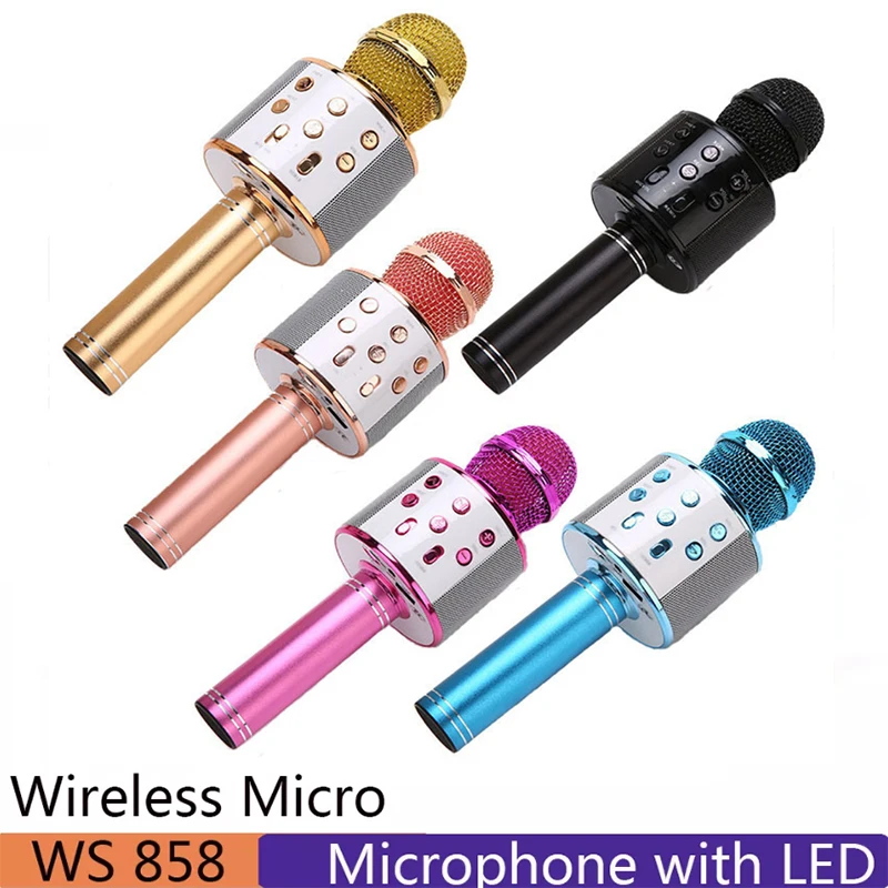 WS858 Portable Karaoke Microphone Wireless Blue tooth Speaker Music Singing Practicing Home KTV ...