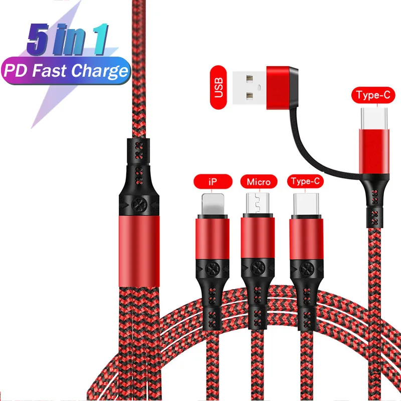 3A-Fast-Charging-5-in-1-USB-Cable-Multi-Quick-Charger-Micro-USB-Type-C ...