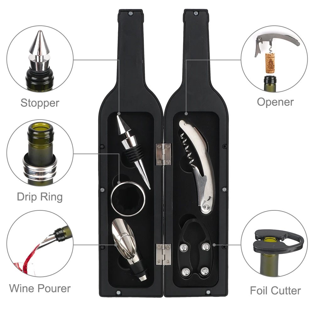 With Drip Ring, Foil Cutter, Wine Pourer and Stopper 5 Pieces Bottle ...