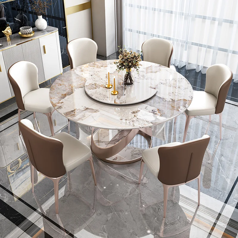Round Modern Dining Tables Rock Plate Multiple People Rotary Dining ...