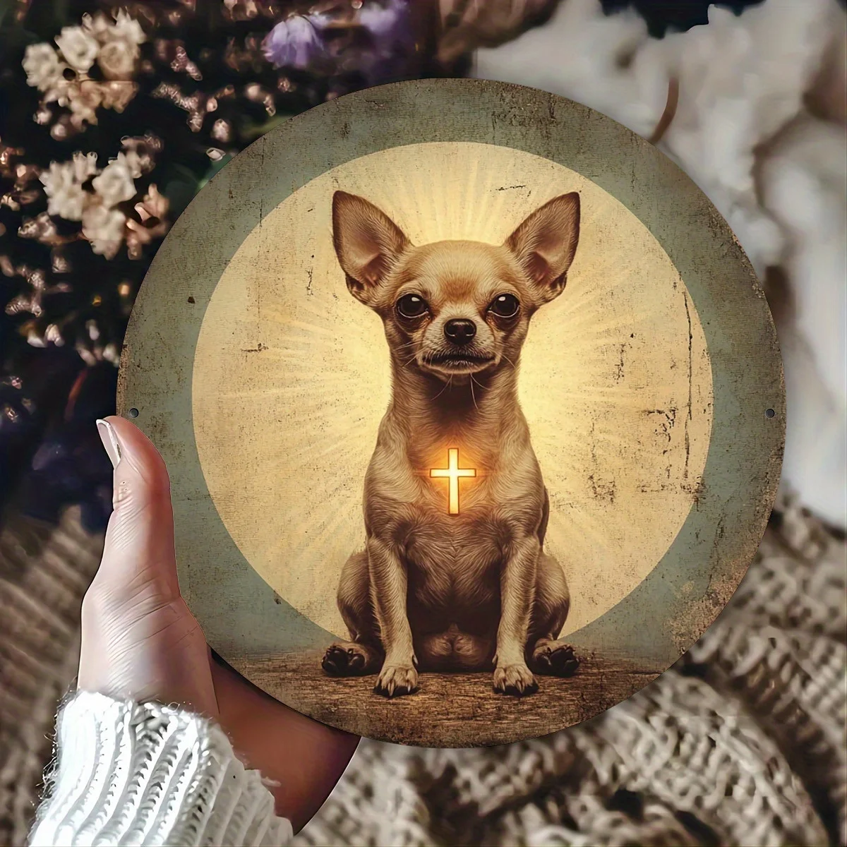 1pc, Chihuahua Pray Aluminum Metal Round Pewter Sign Vintage (8x8 Inch ...
