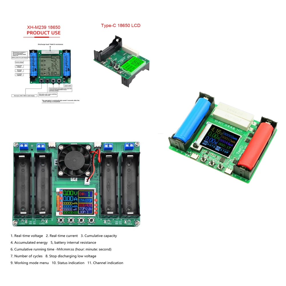 DC 5V Typec LCD 배터리 용량 테스터, 18650 리튬 배터리용 XH M239 MAh MWh 디지털 배터리 파워 뱅크 ...