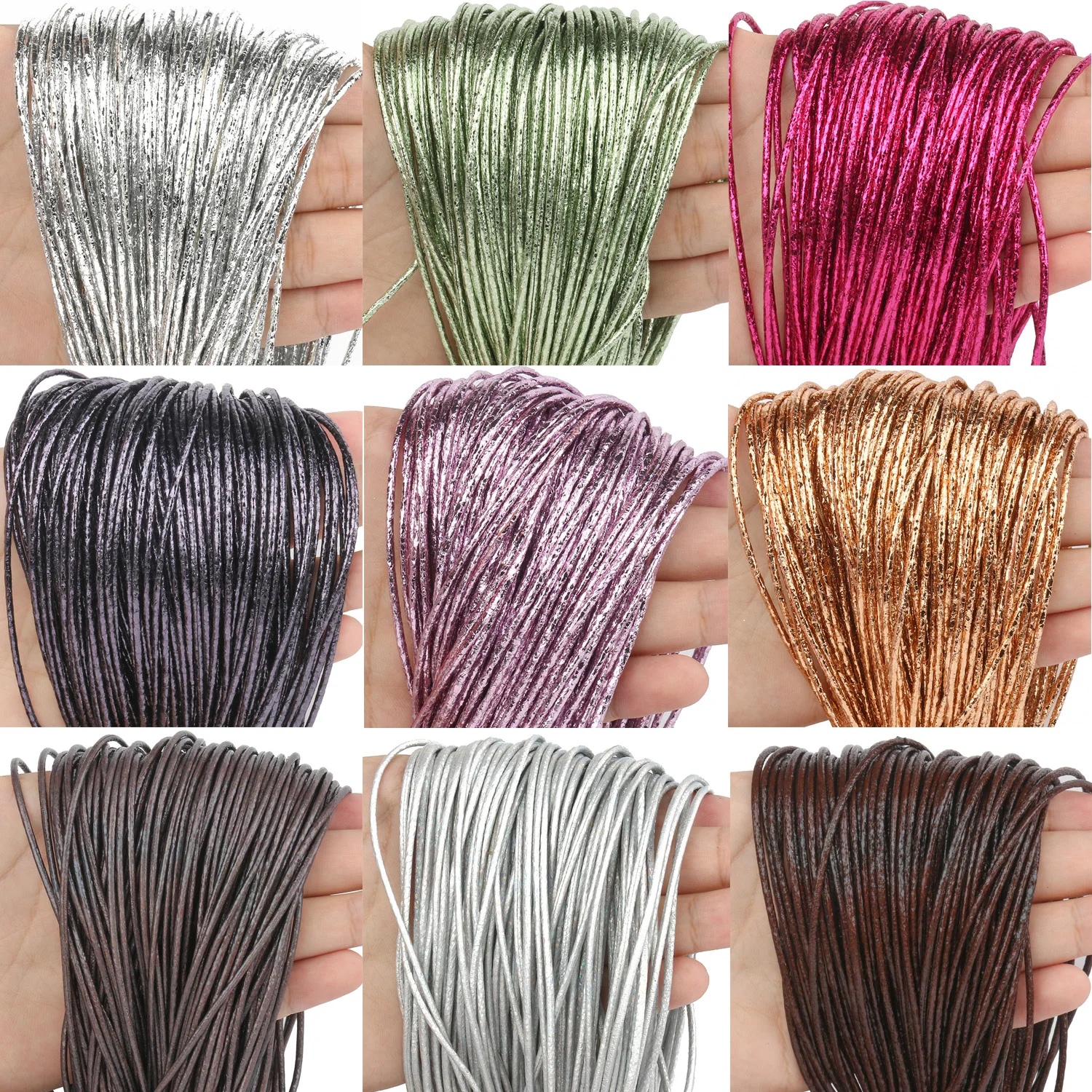 5meter-2mm-3mm-Round-Pu-Leather-Cord-Shiny-Silver-Black-Rope-Cord-For ...