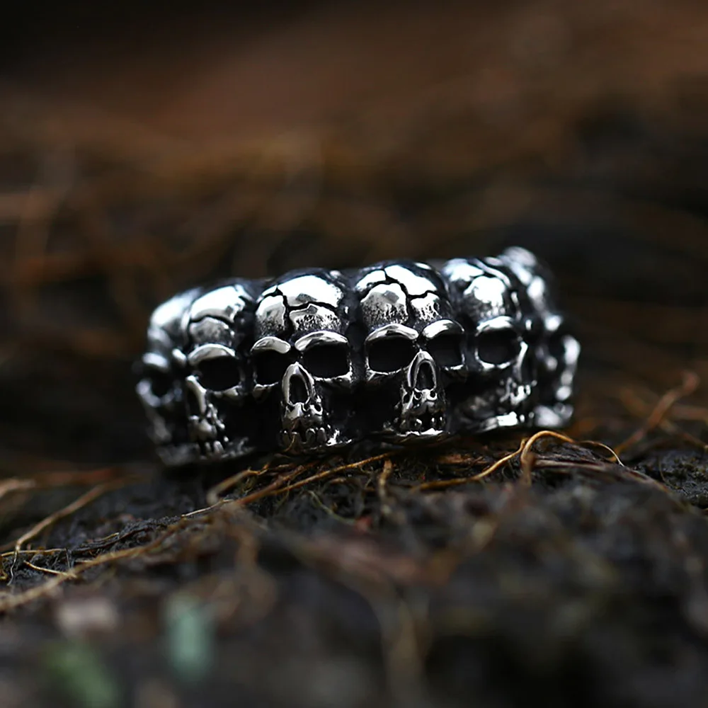 Vintage 316L Stainless Steel Skull Ring For Men Women Punk Hip Hop ...