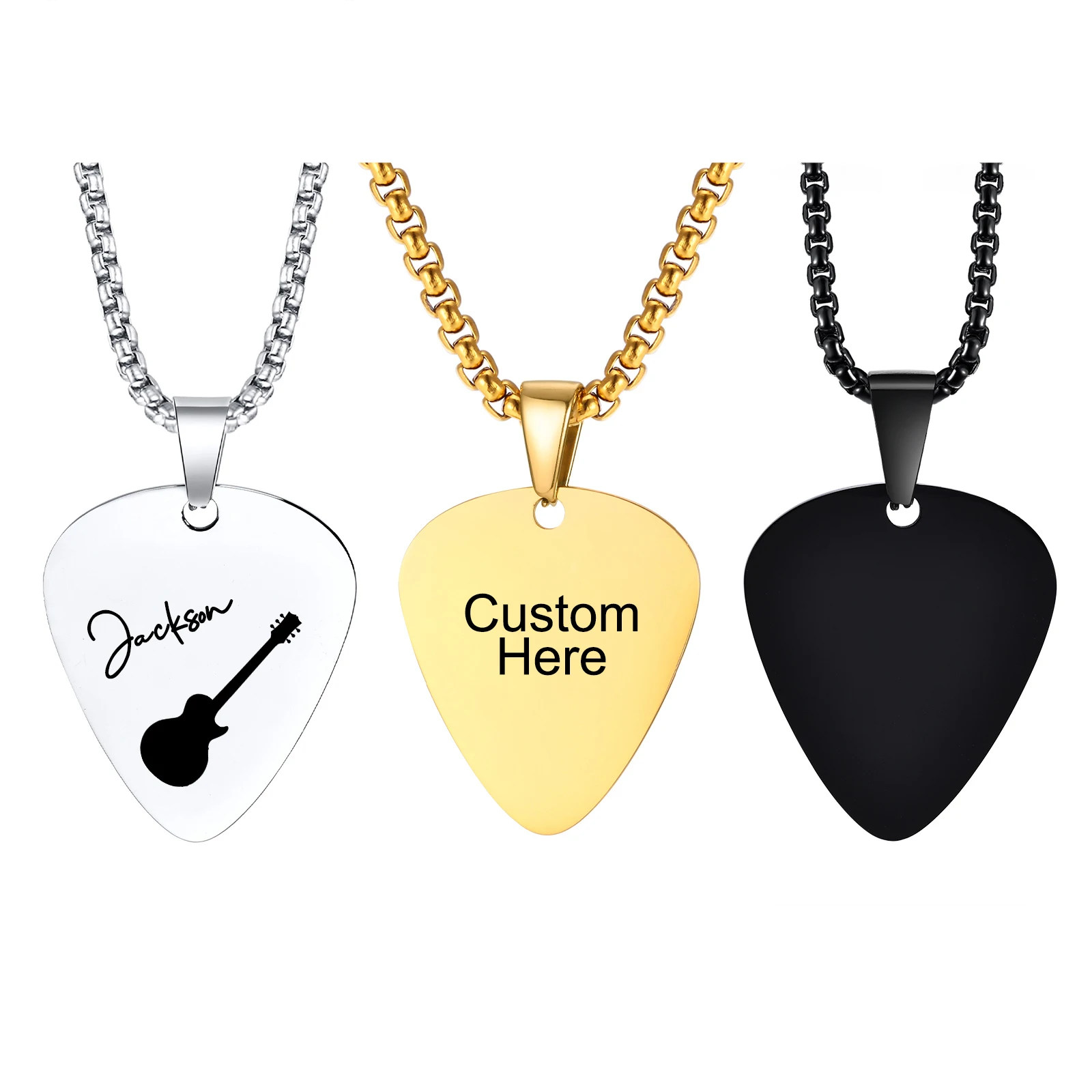 Vnox Free Personalized Name Guitar Picks Necklaces for Men Women,Custom ...