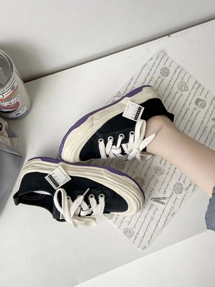 Chaussures-basses-noires-pour-femmes-chaussures-plates-lacets-haute ...