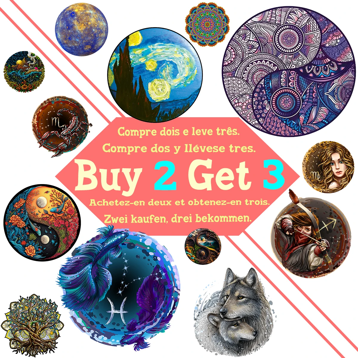 Sunset-Golden-Mountain-Wooden-Disc-DIY-Puzzles-The-Zodiac-Mandala ...