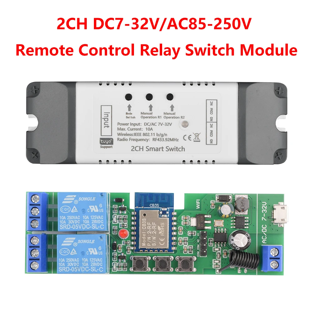 Smart Remote Control Wireless Wifi Switch Module 2CH DC7-32V/AC85-250V ...
