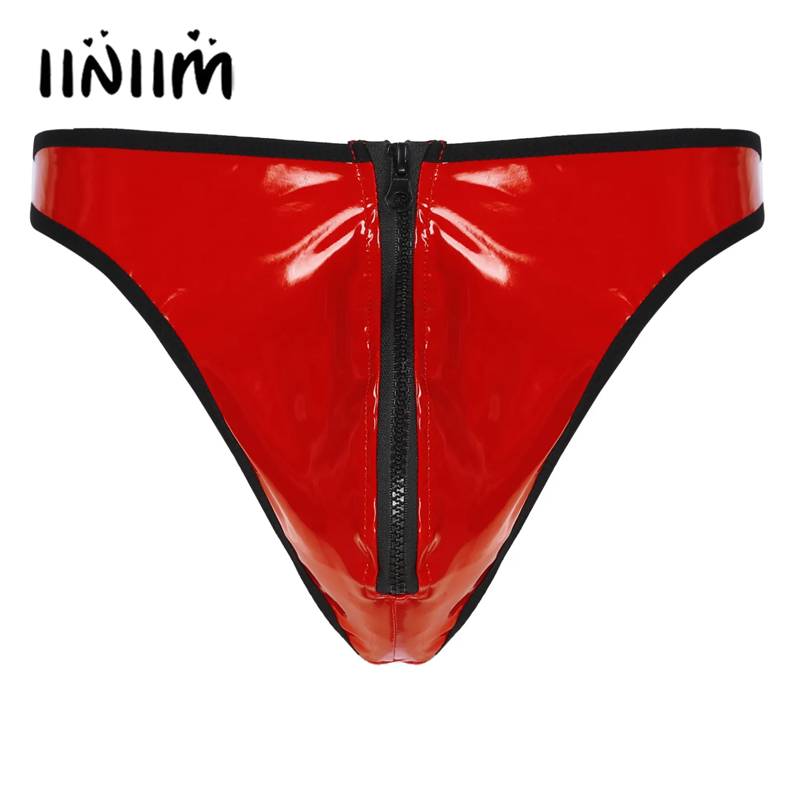 Lencería Sexy De Charol Para Hombre Ropa Interior De Aspecto Húmedo Con Cremallera Bolsa Para