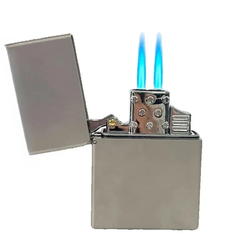 Titanium Shell Windproof Lighter with Brass Oil Fuel insert & 2-Turbine ...