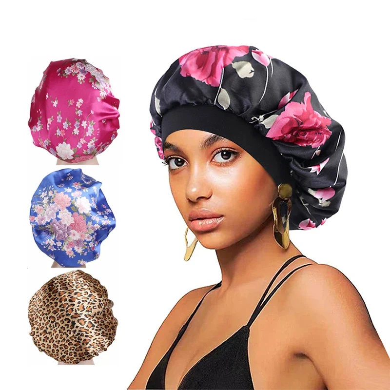 New Satin Hair Caps for Sleeping Women Bath Wide-brimmed Headwear Cover ...