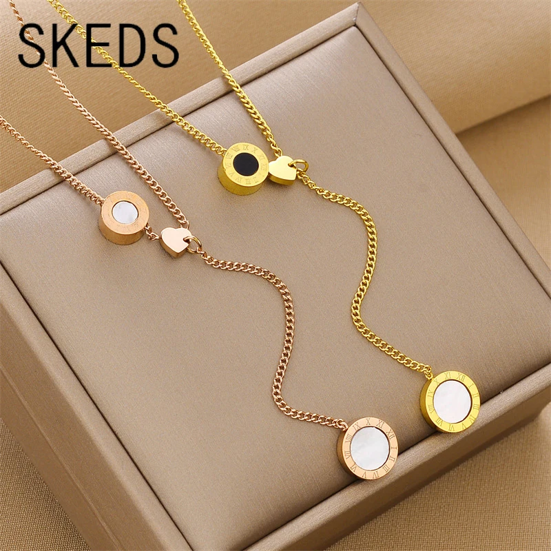 SKEDS Fashion Top Brand Roman Numerals Pendant Round Necklace For Women ...