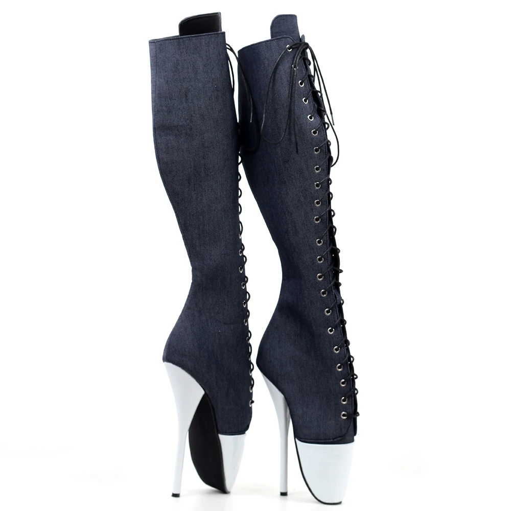7 Inch High Heel Denim Knee High Ballet Boots New Style Unisex Size36 ...