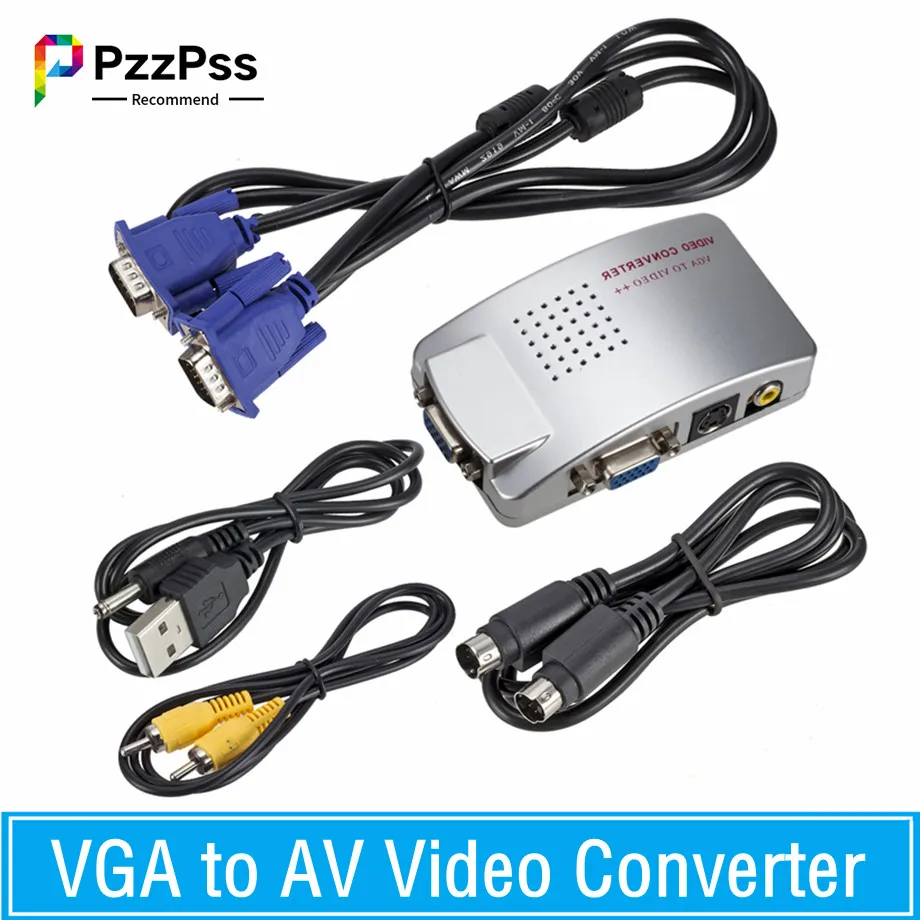 PzzPss PC Converter Box VGA to TV AV RCA Signal Adapter Converter Video ...