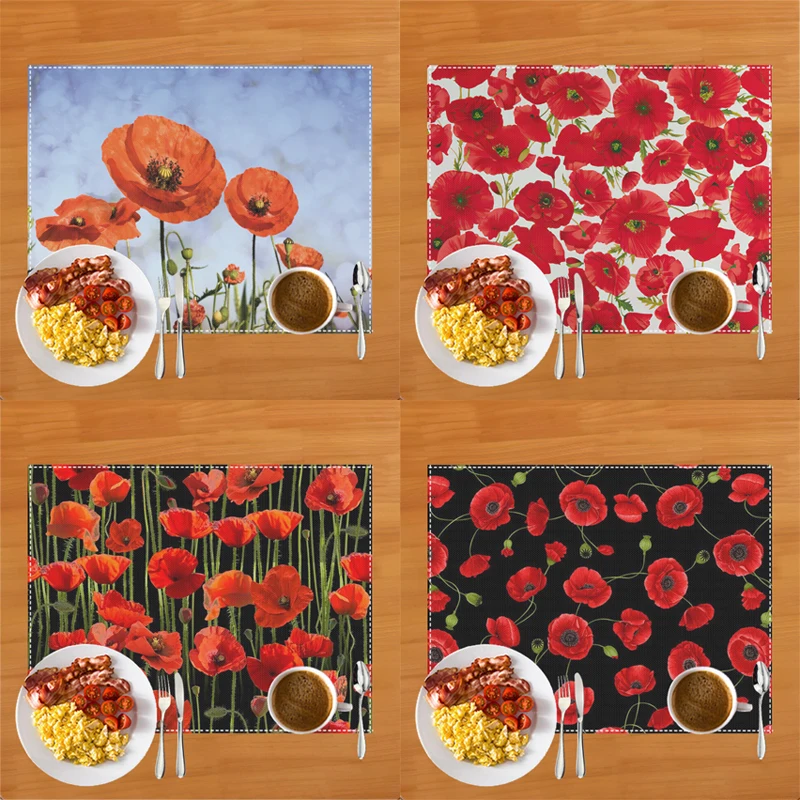 Fashion-Red-Poppy-Flowers-Print-Table-Mats-for-Dining-Coffee-Cup ...