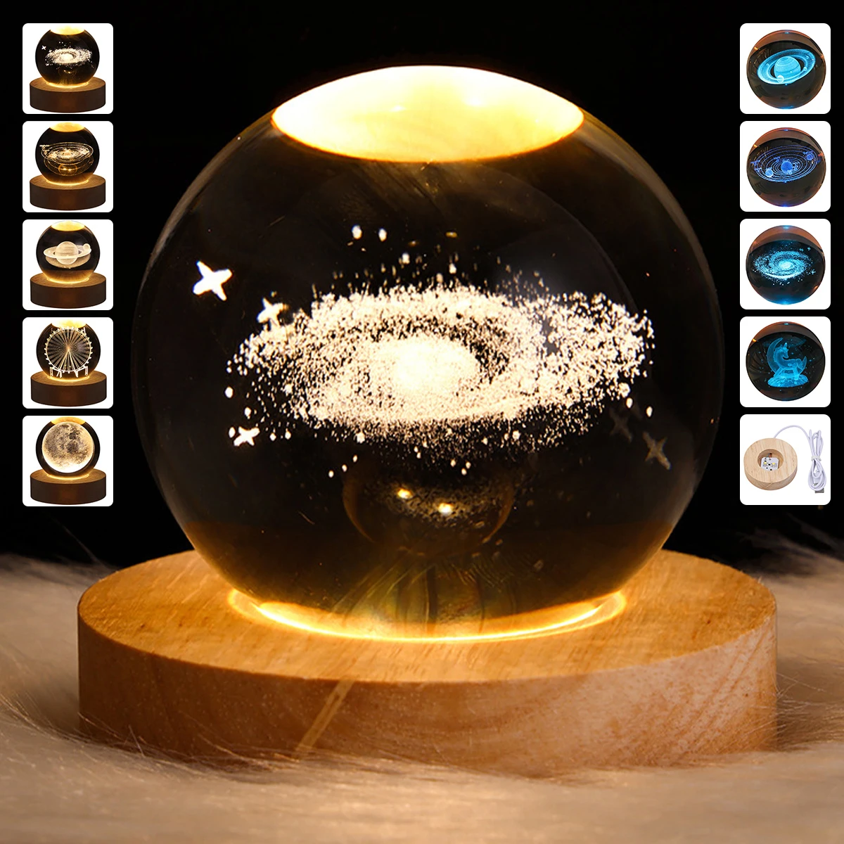 Crystal Ball Night Astronomy Lamp Creative 3D Glowing Planetary Galaxy ...