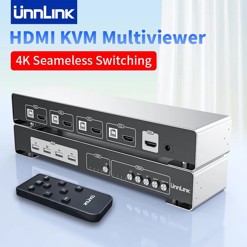 Unnlink-4K-HDMI-KVM-Multiviewer-Seamless-Switch-With-Remoter-HotKey-4x1 ...