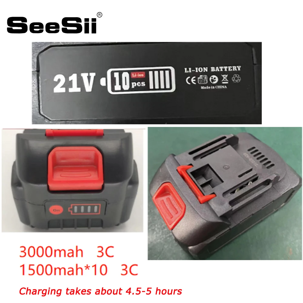 SEESII 전기톱용 리튬 이온 배터리, 전원 디스플레이 포함, 마키타 배터리 인터페이스 호환, 21V, 3000mAh, 3C