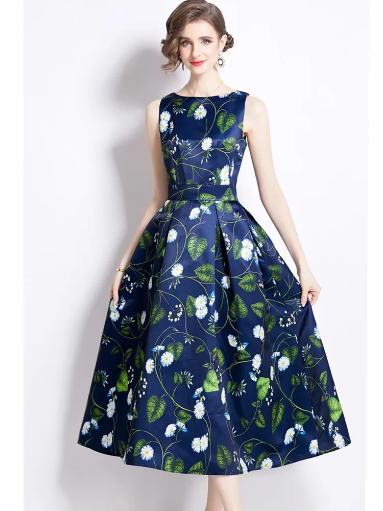 SMTHMA-Women-Vintage-Elegant-Floral-Printi-Mid-Length-Party-Dresses ...