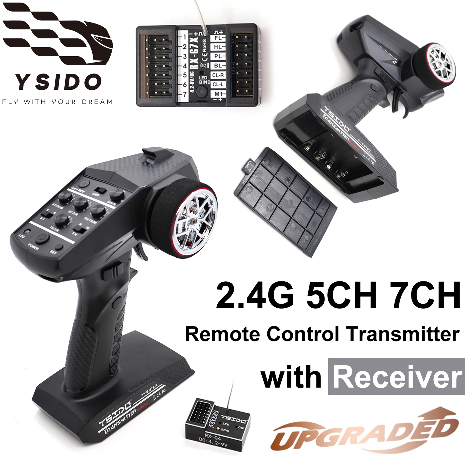 YSIDO 2.4G 5CH 7CH Remote Control Digital Radio Transmitter with RX-G7X ...
