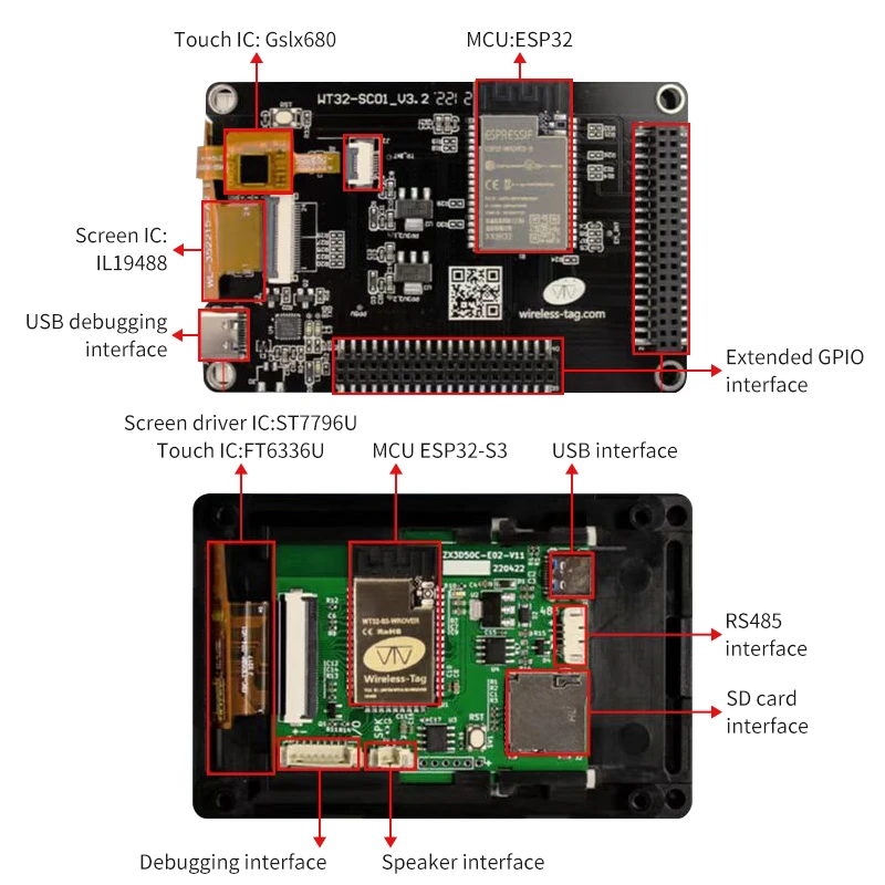 WT32 SC01 Plus - ESP32 carte de développement MCU avec 3.5 pouces écran tactile 320X480 LCD ...