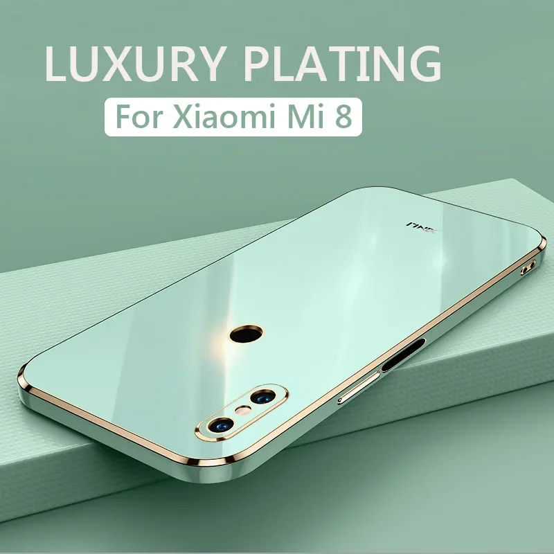 Luxury Square Plating Phone Case For Xiaomi Mi 8 Mi8 ShockProof Soft ...