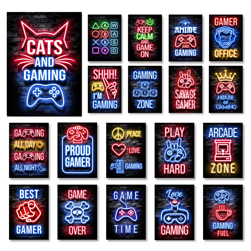 New-Gamer-Neon-Light-Poster-Prints-Retro-Funny-Quotes-Gaming-Wall-Art ...