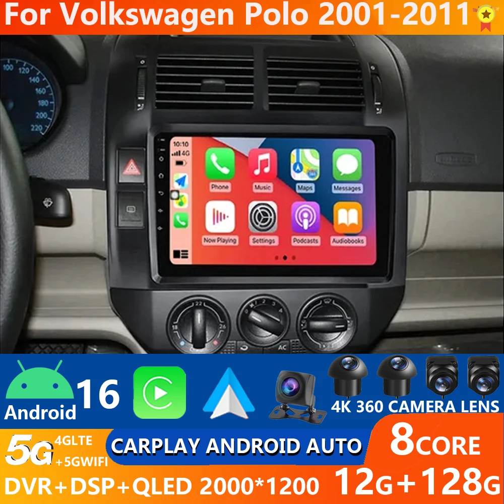 For Volkswagen VW Polo MK4 6Q 9N 9N3 2004- 2009 Car Radio Android 16 ...