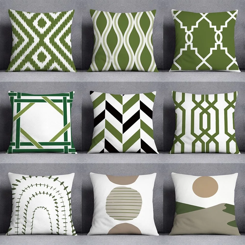 Green plants geometric pattern pillowcase sofa cushion living room ...