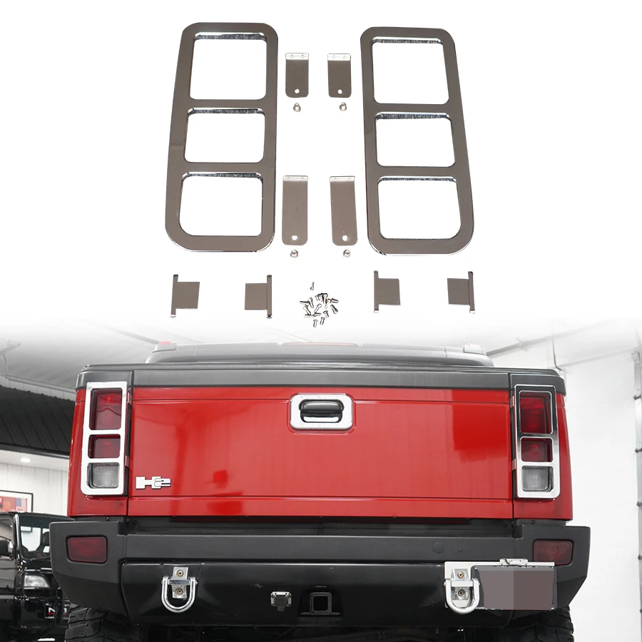For-Hummer-H2-2003-2008-Rear-Tail-Light-Guards-Stainless-steel-Chrome ...