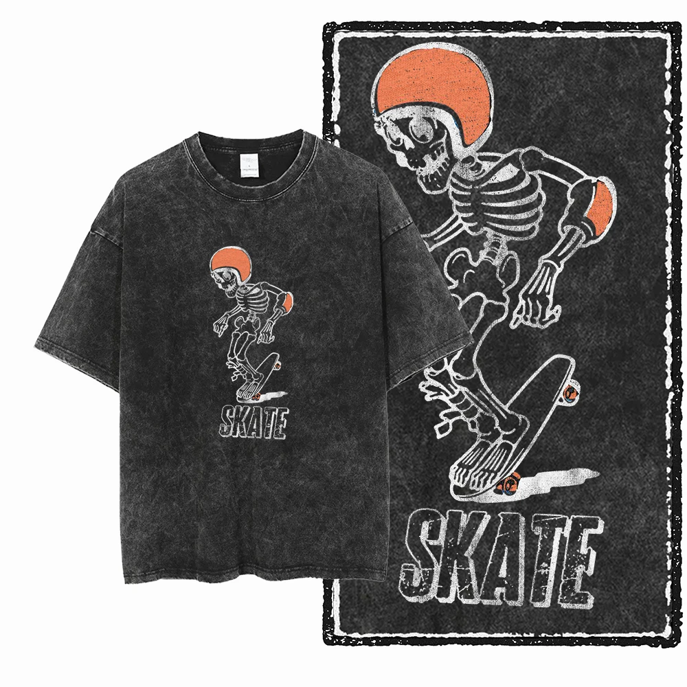 YD SKATE THEME Printed Cotton Acid Washed Graphic Unisex T Shirt Cool ...
