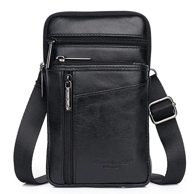 Genuine Leather Men Mini Cross body Shoulder Fanny Bags Casual Hook ...